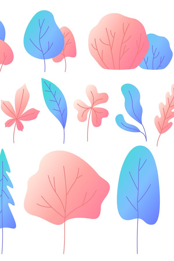 Minimal flat leaves with gradients. Color gradation trees, b