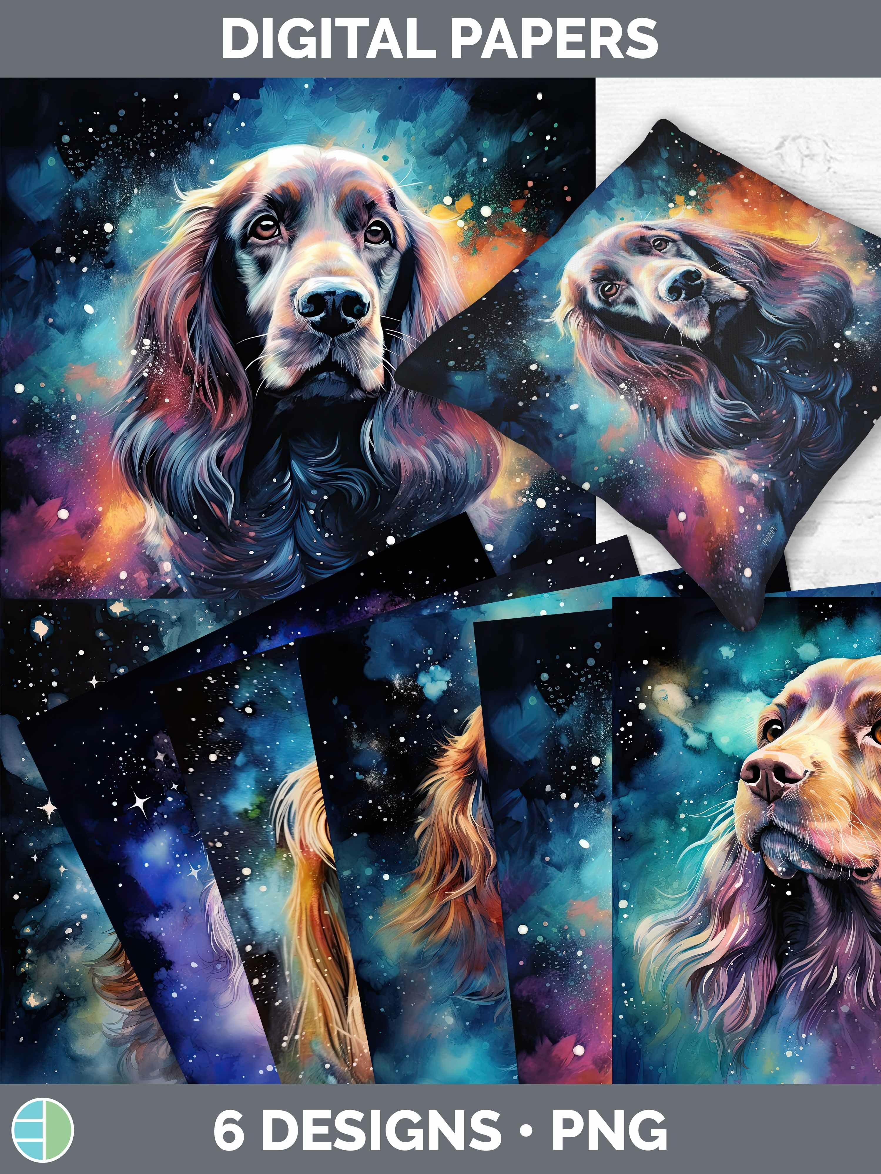 Galaxy Spaniel Dog Paper Backgrounds | Bundle Digital Scrap