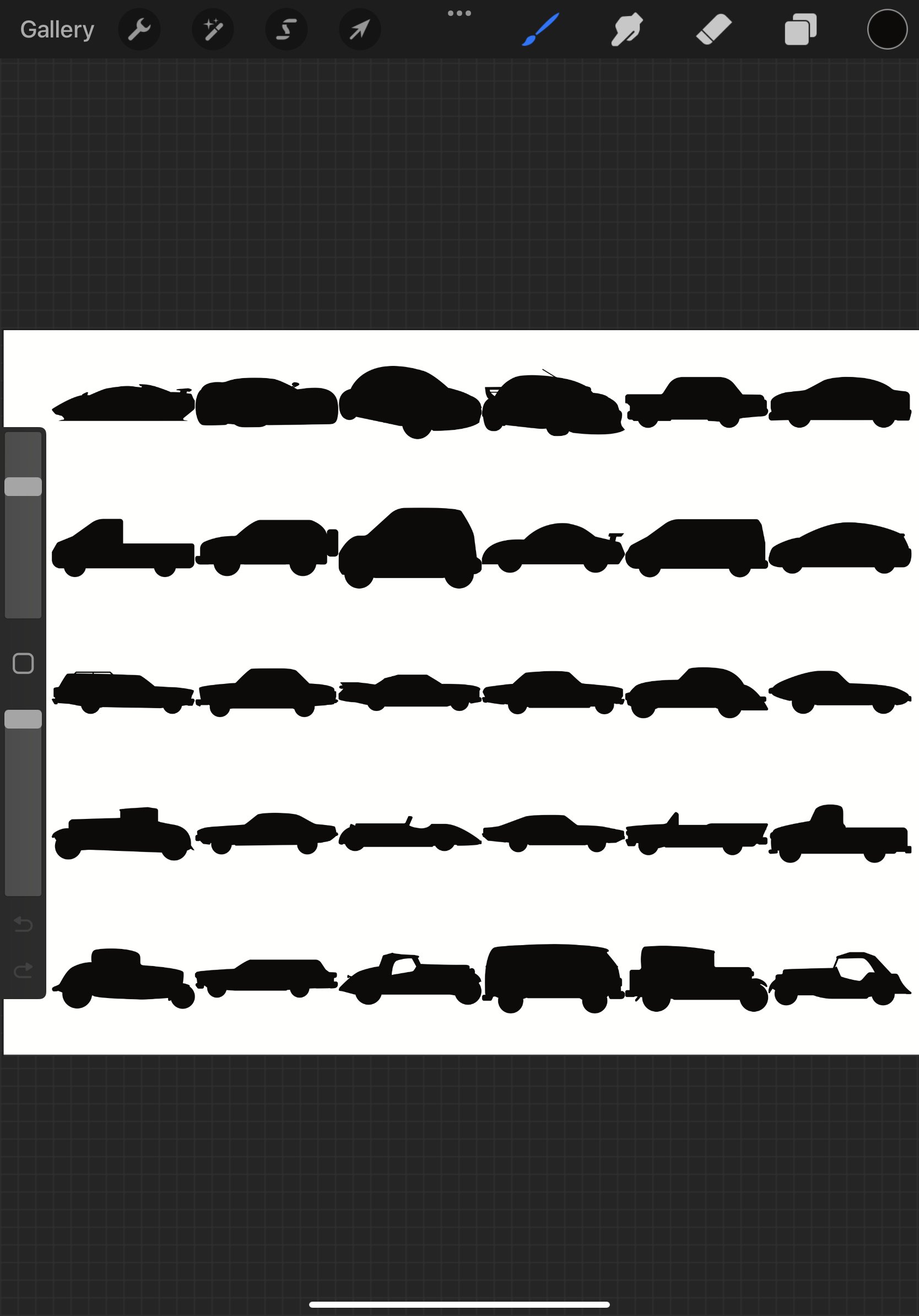 Cars Silhouette Set 2 Procreate Brush Stamps, 30 Car Stamps