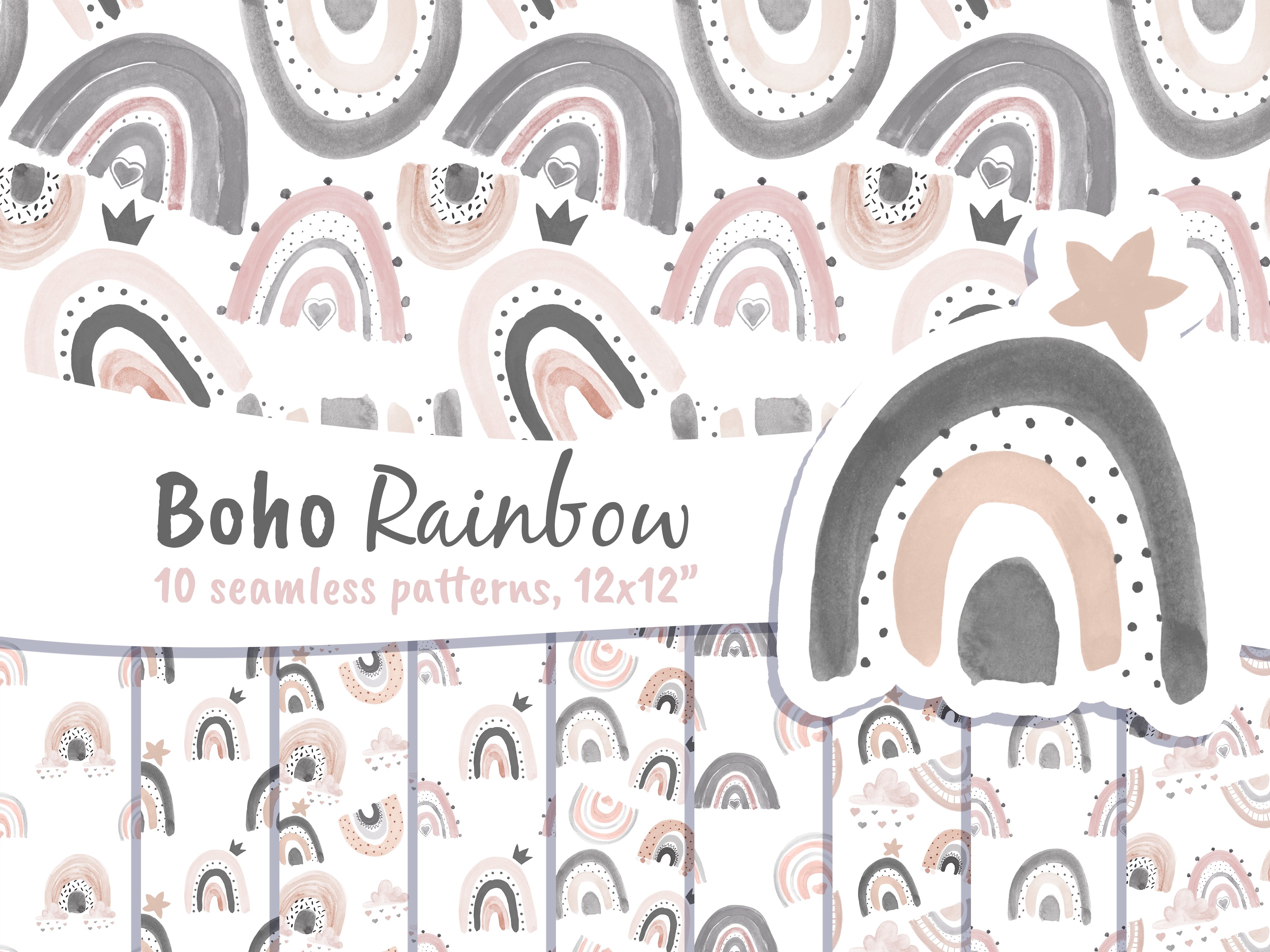 Rainbow Background Digital Paper Watercolor