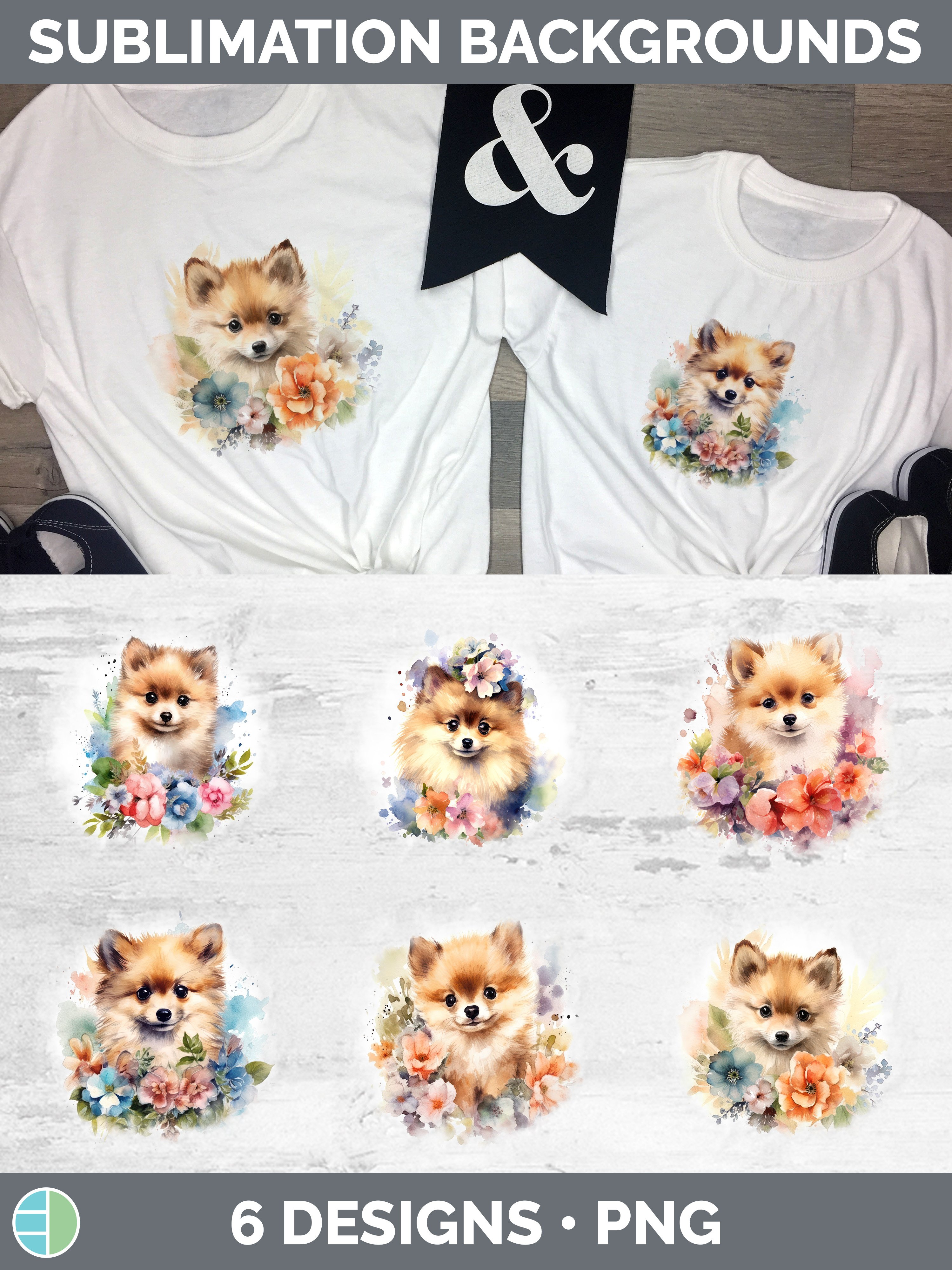 Watercolor Pomeranian Dog Grunge Background | Sublimation Di