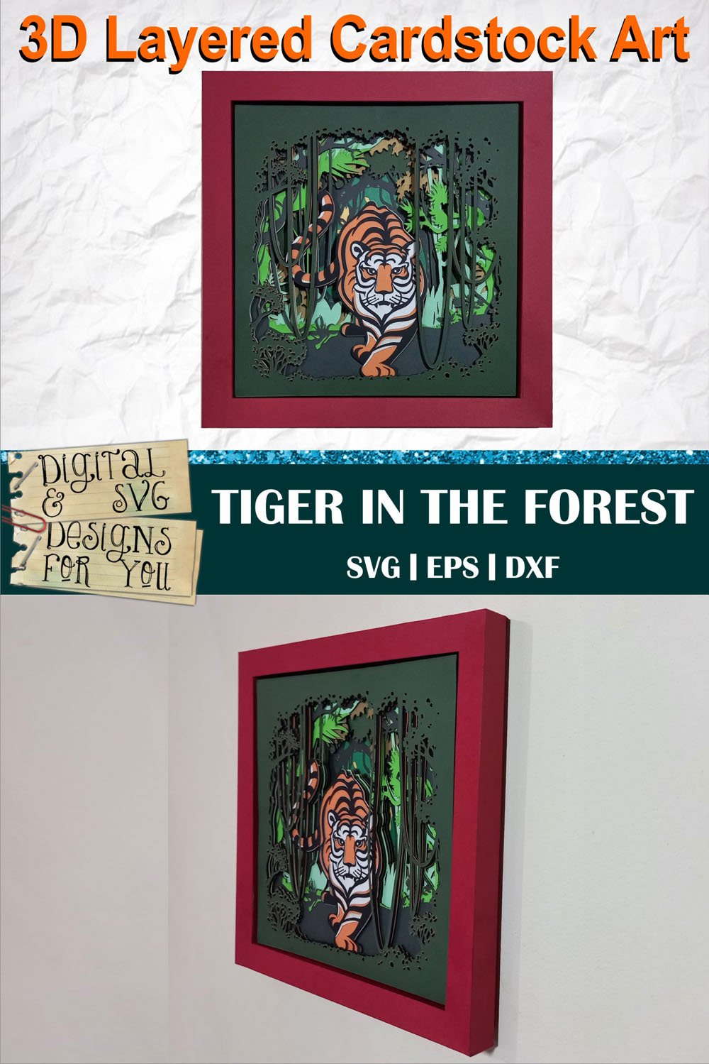 3D Tiger in forest svg | 3D Wild animals svg | Forest animal