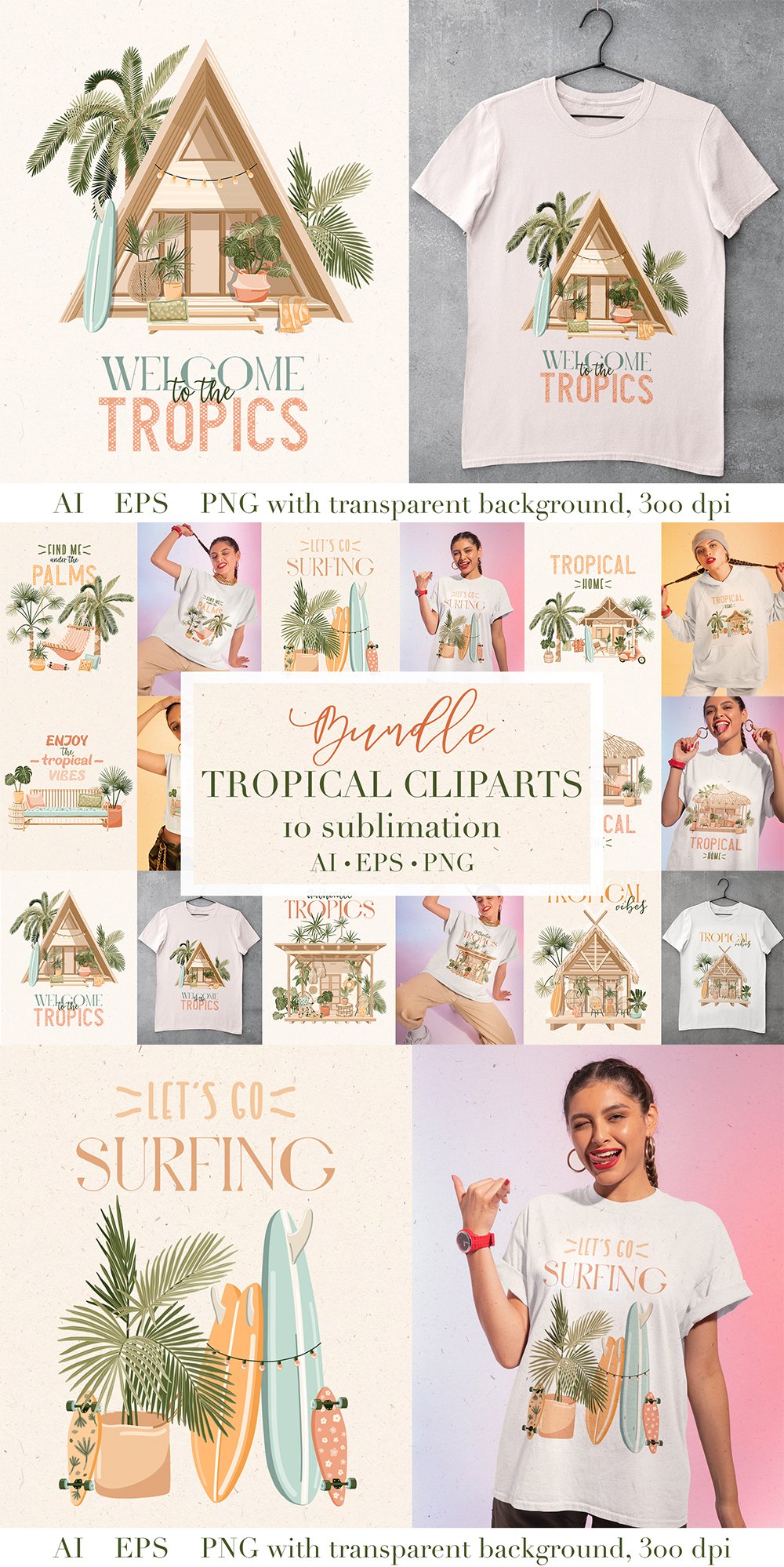 Summer tropical cliparts bundle