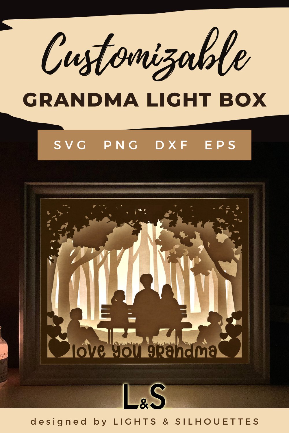 Customizable Grandma Shadow Box svg | 3D Light Box Template