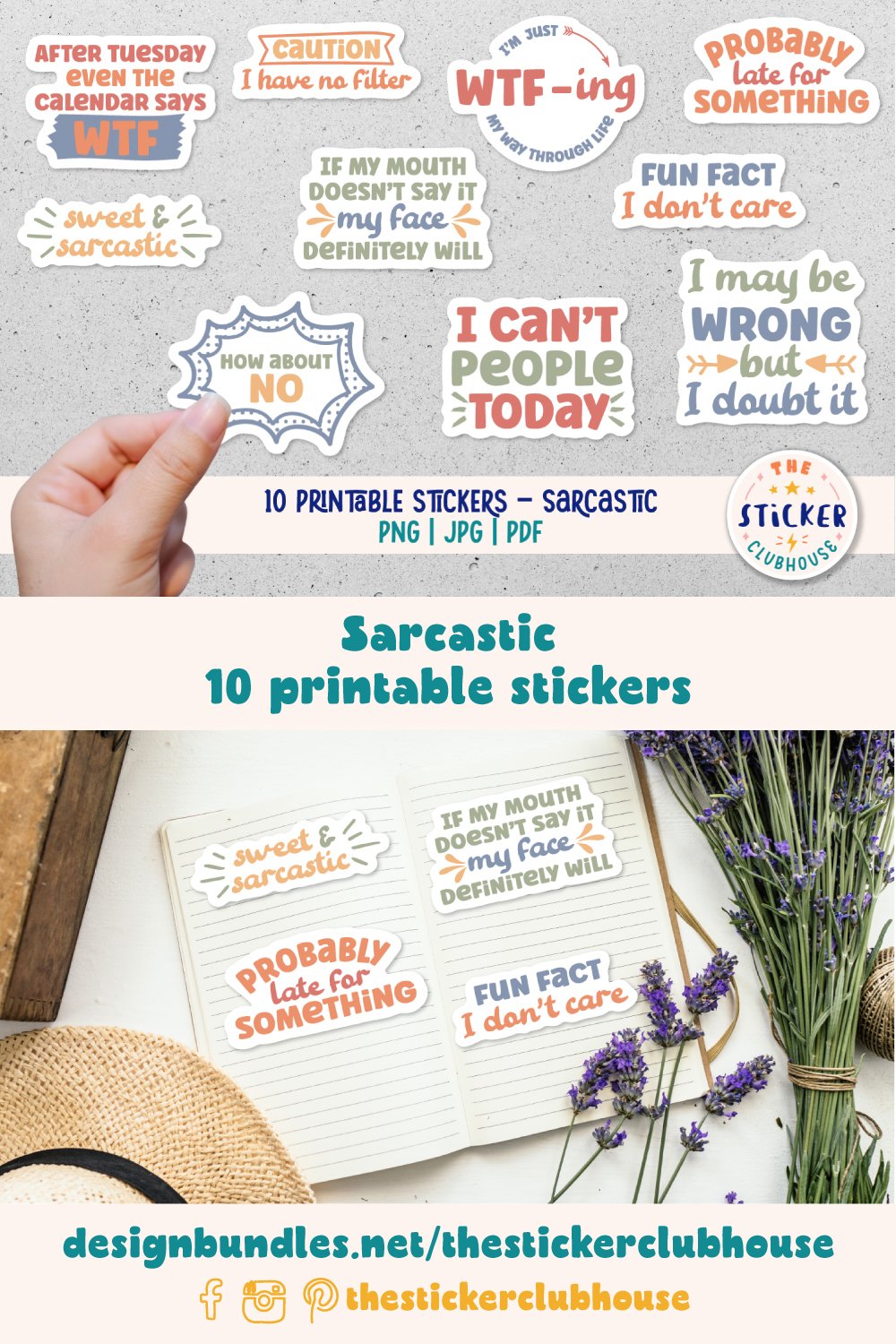 Funny stickers bundle | 10x printable sarcastic quotes
