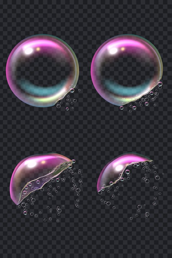 Burst bubbles. Key frames of transparent deformed bubbles aq