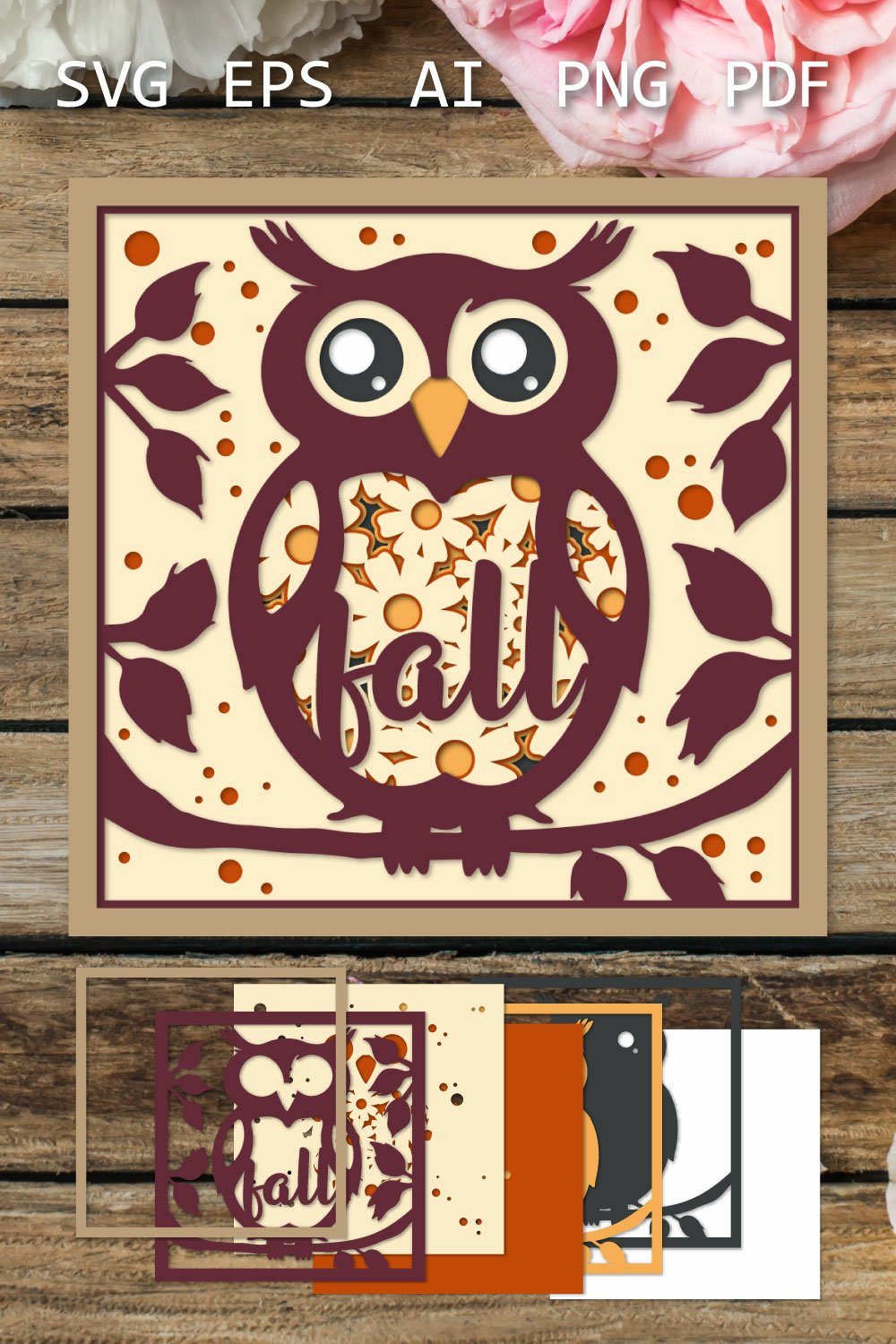 Fall Layered paper cutting template Owl 3D Fall card SVG