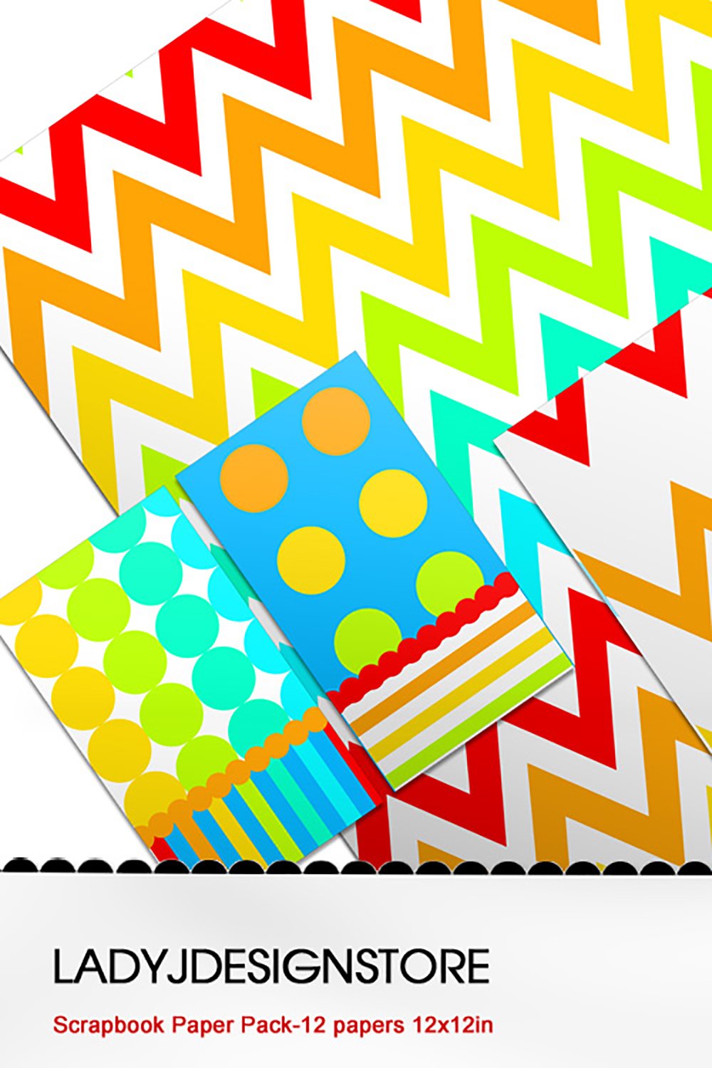 Digital Scrapbook Paper Pack - Rainbow Neon Chevron Dots