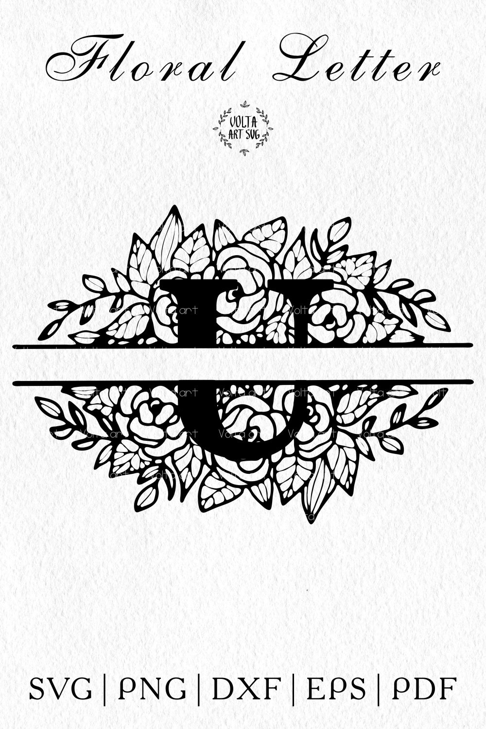 Floral Letter U svg, Flower Letter U, Split Monogram Letter