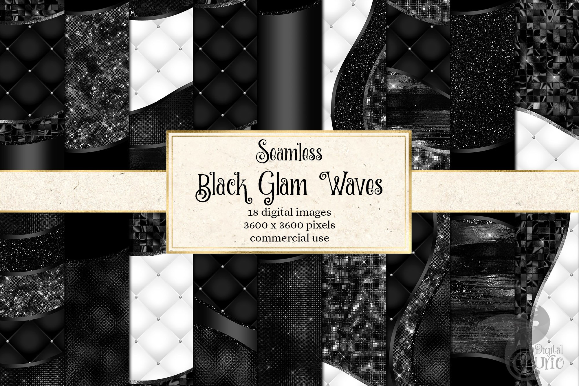 Black Glam Waves Digital Paper