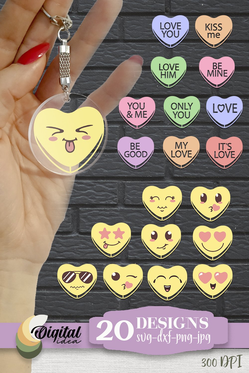 Keychain Bundle SVG. Valentines Keychain SVG. Candy hearts