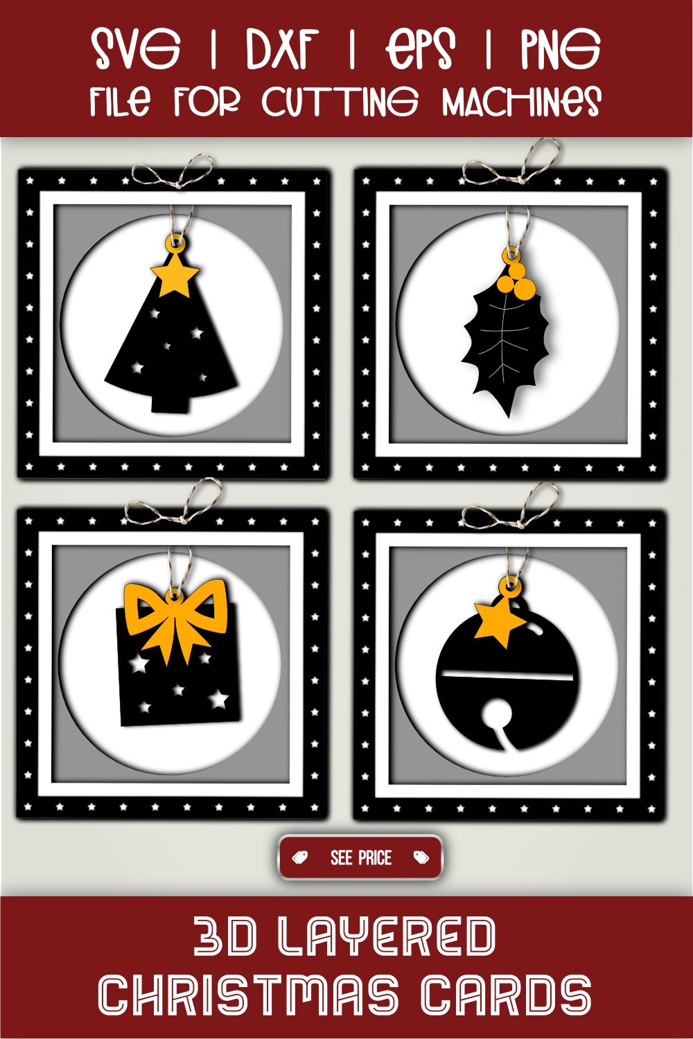 3D layered Christmas cards - 4 designs