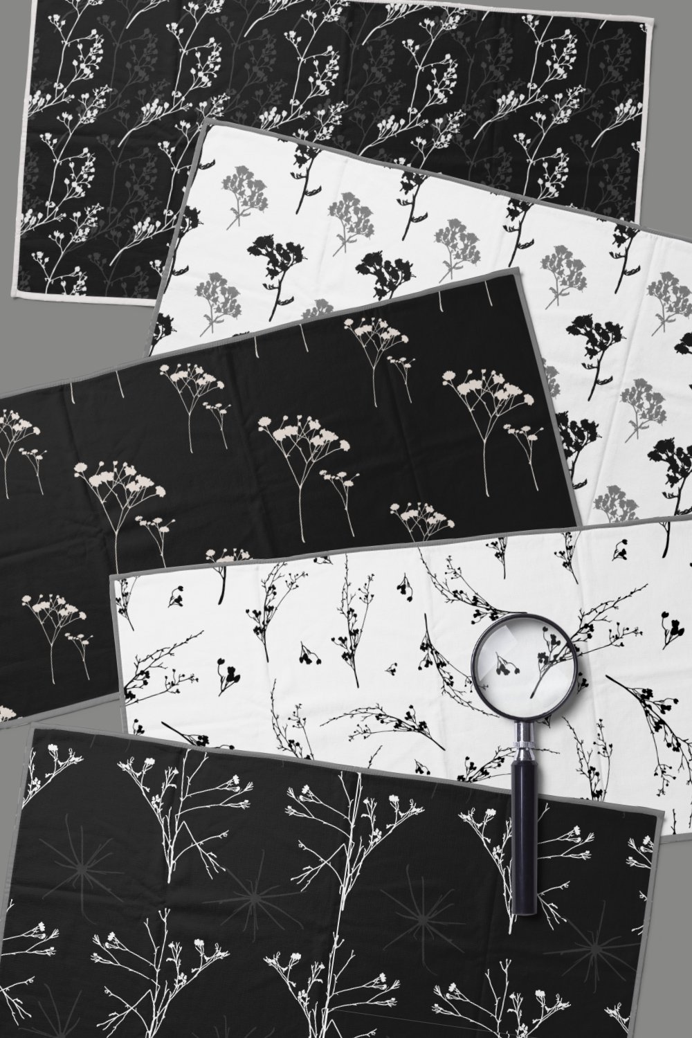 Set of black and white seamless patterns with natural elemen