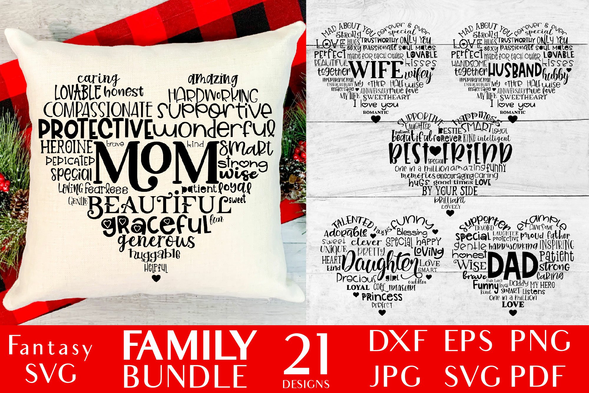 Family Heart Shaped Word Art BUNDLE SVG Cut Files family-heart-shaped-word-art-bundle-svg-cut-files