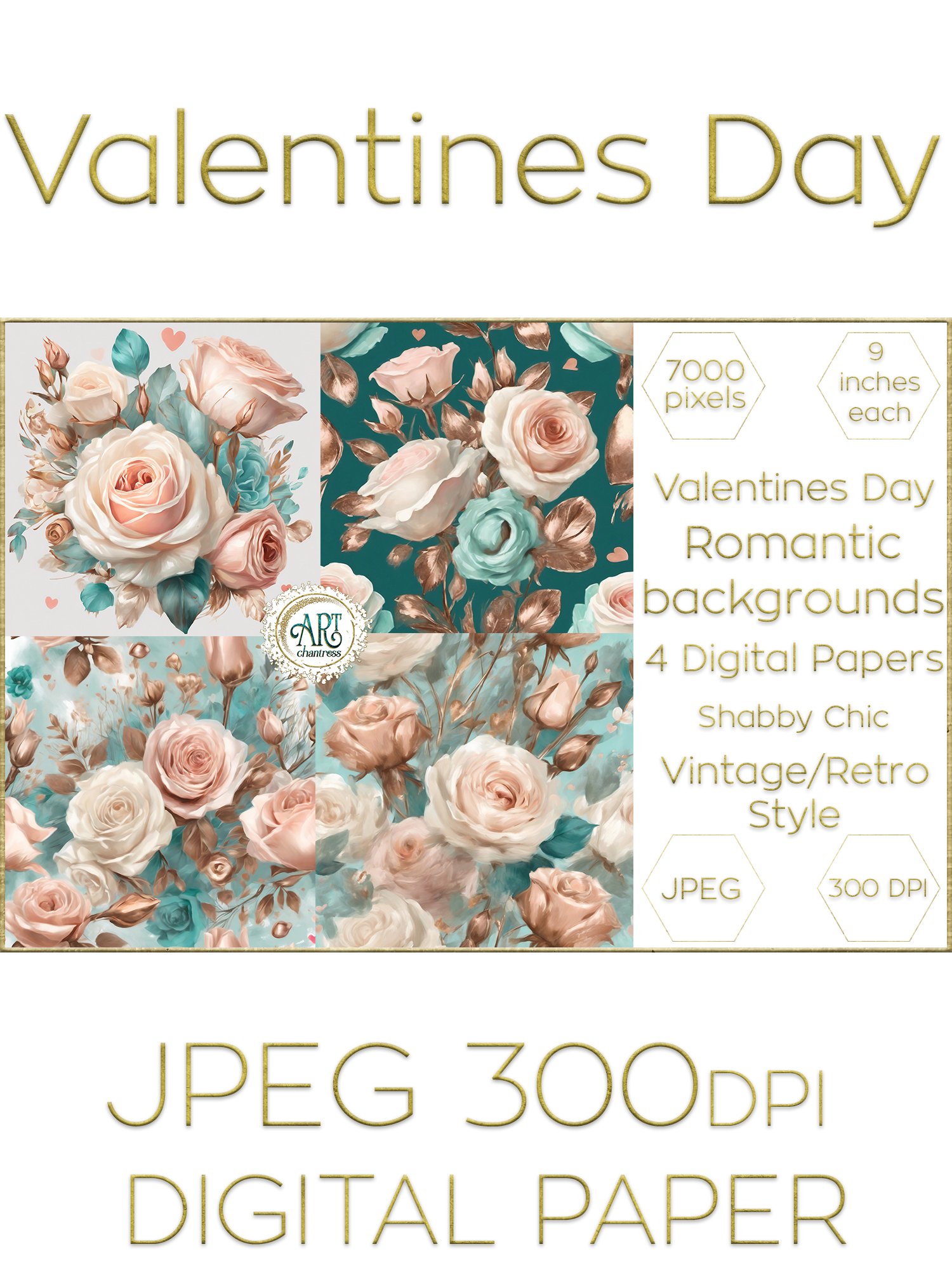 Valentines Day Flowers Watercolor Digital Papers (3176330)