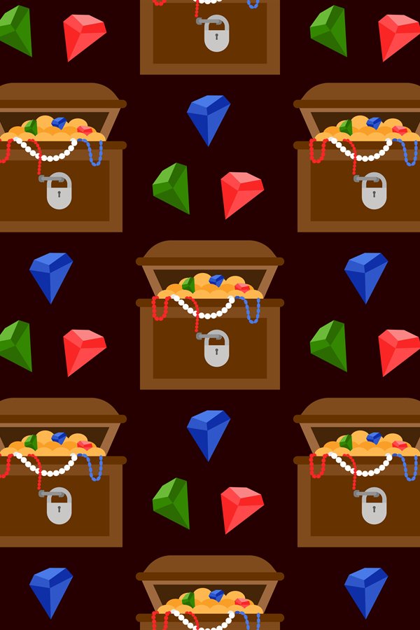 Treasure chest and color diamonds seamless pattern