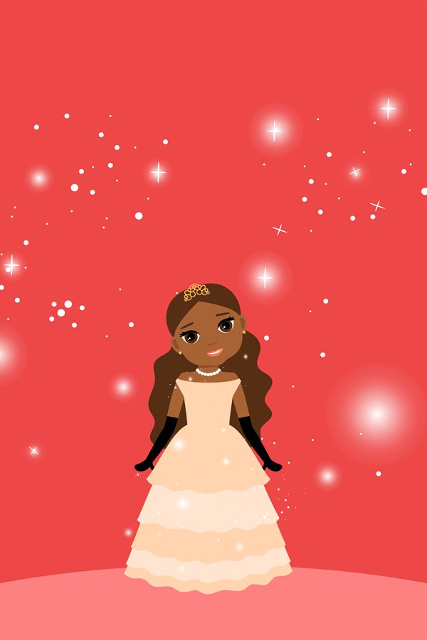 Beautiful cartoon princess on red background