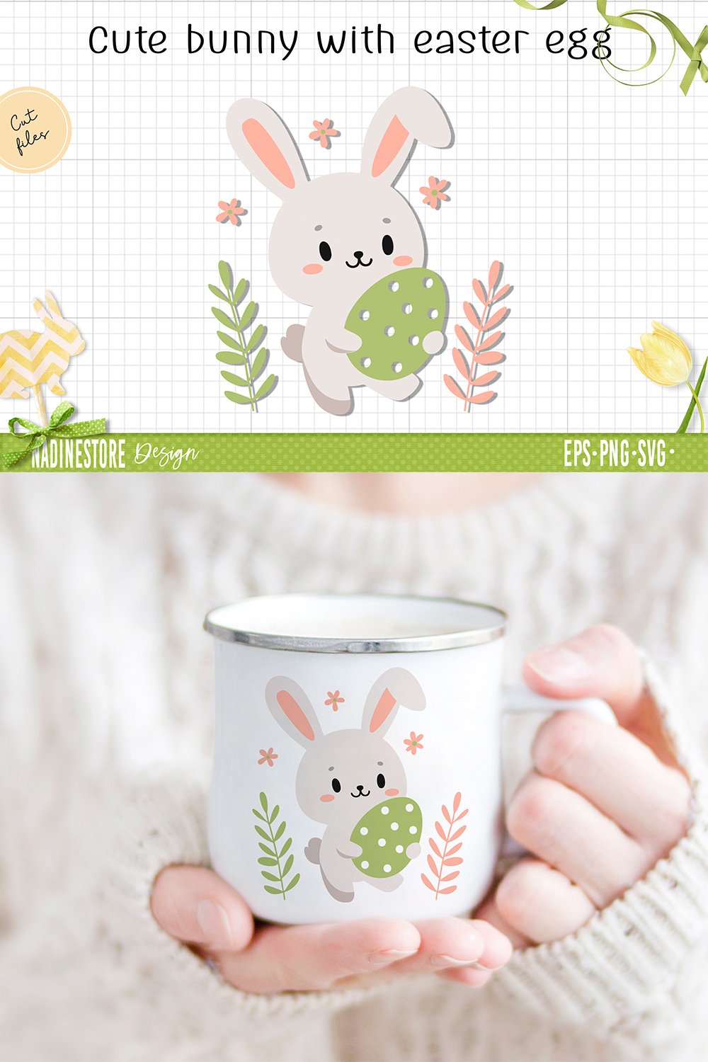 Cute bunny with easter egg SVG, EPS, PNG. (3178203)