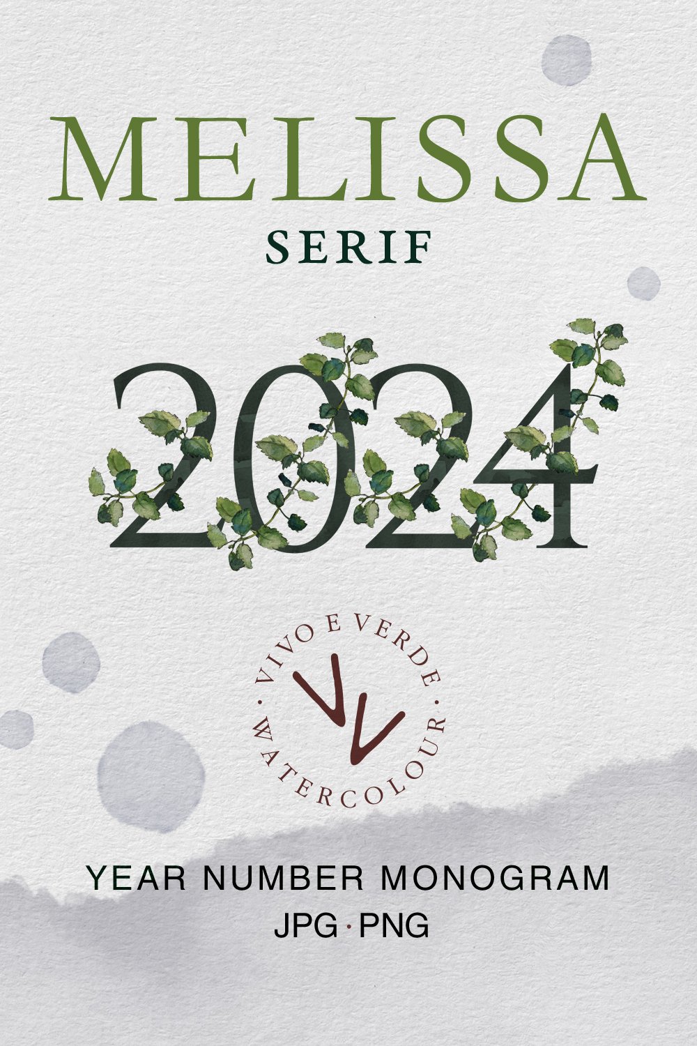 Sublimation year number 2024 | Watercolour serif alphabet