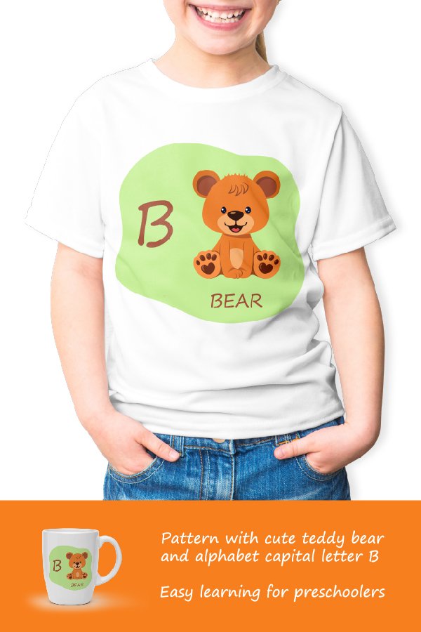 T-shirt with cute teddy bear and alphabet capital letter B