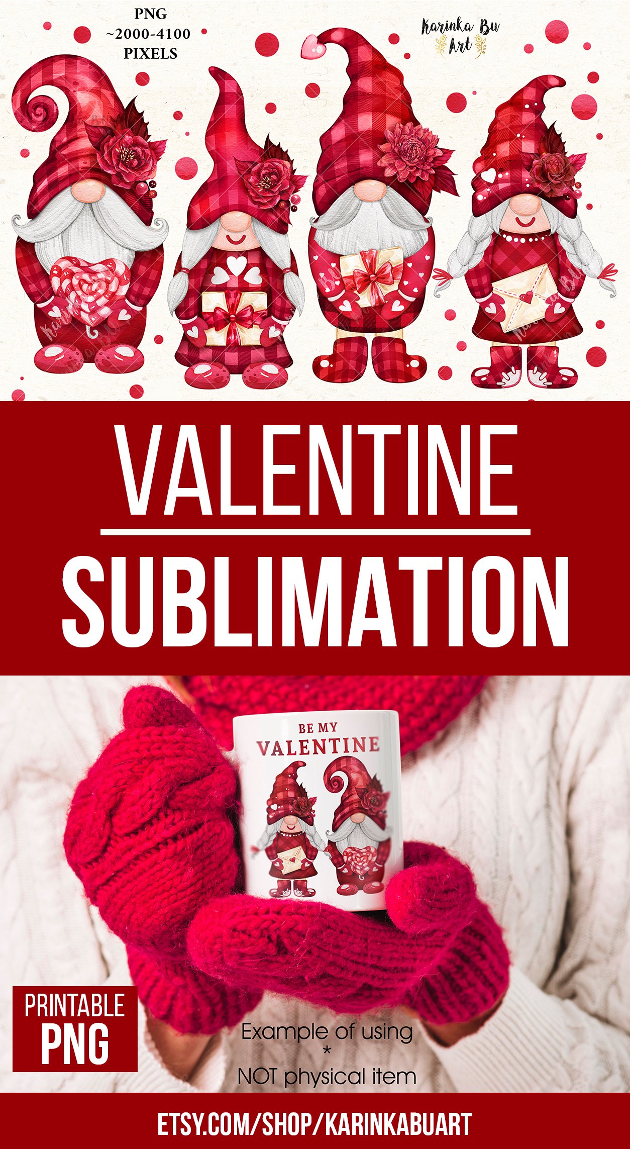 Watercolor red Clipart Valentines day gnomes