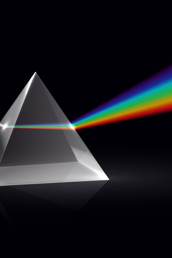 Light rays in prism. Ray rainbow spectrum dispersion optical