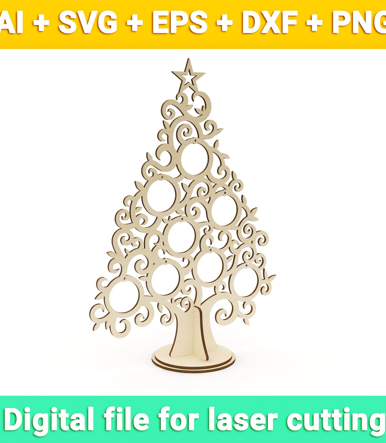 Family Christmas tree frame on a stand vector for CNC svg