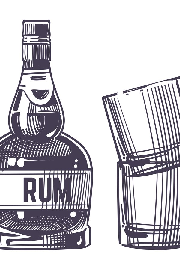 Hand drawn rum and two glasses vector