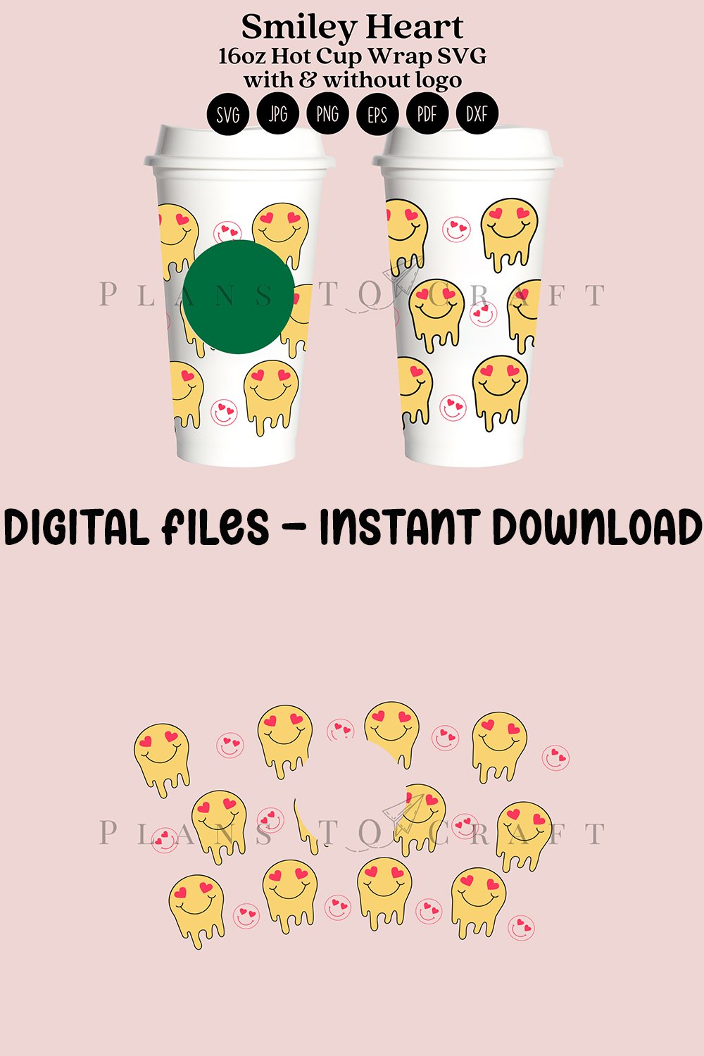 smiley heart valentine starbucks 16oz hot cup wrap svg