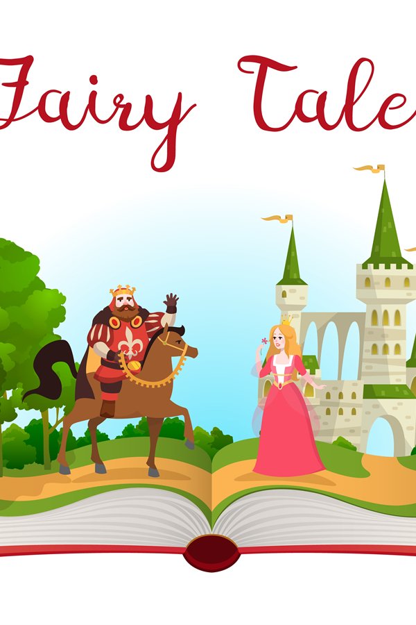 Fairy tale castle book. Open book with fantasy kingdom tower