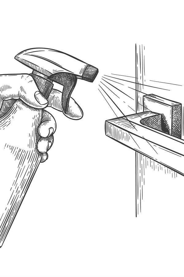 Surface cleaning sketch. Disinfect house surfaces and door h