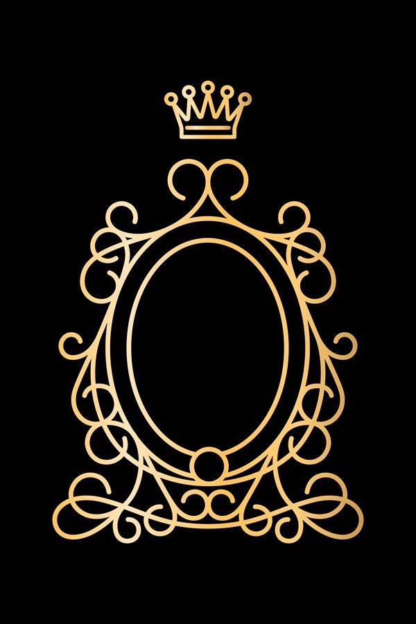 Golden vintage oval frame with crown