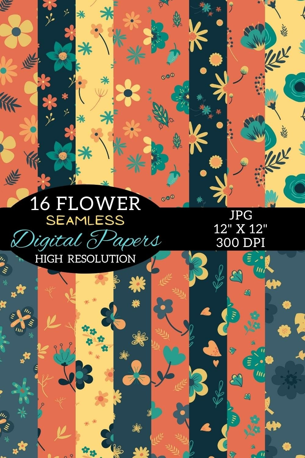 Floral Seamless Pattern Digital Paper, Flower Digital Paper