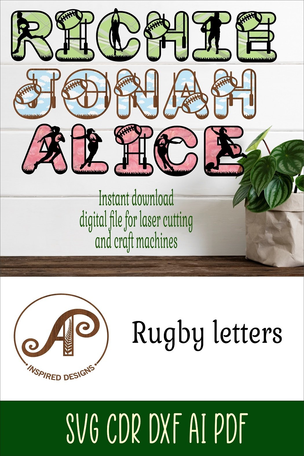 Rugby letters alphabet set. 112 layered letters.