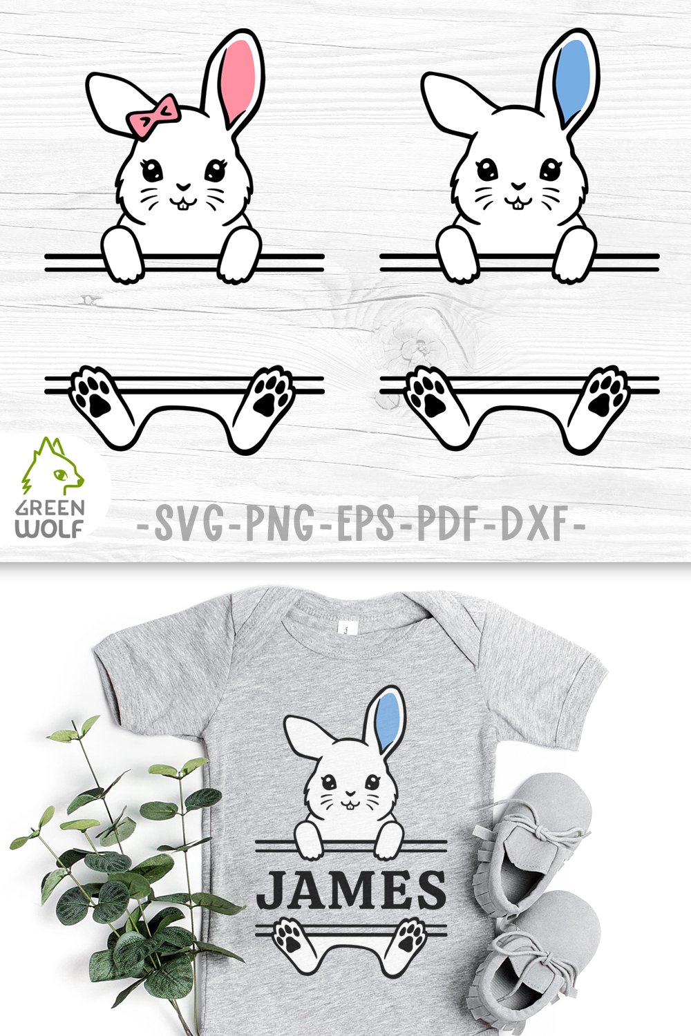 Bunny split monogram svg Easter bunny svg Bunny monogram png