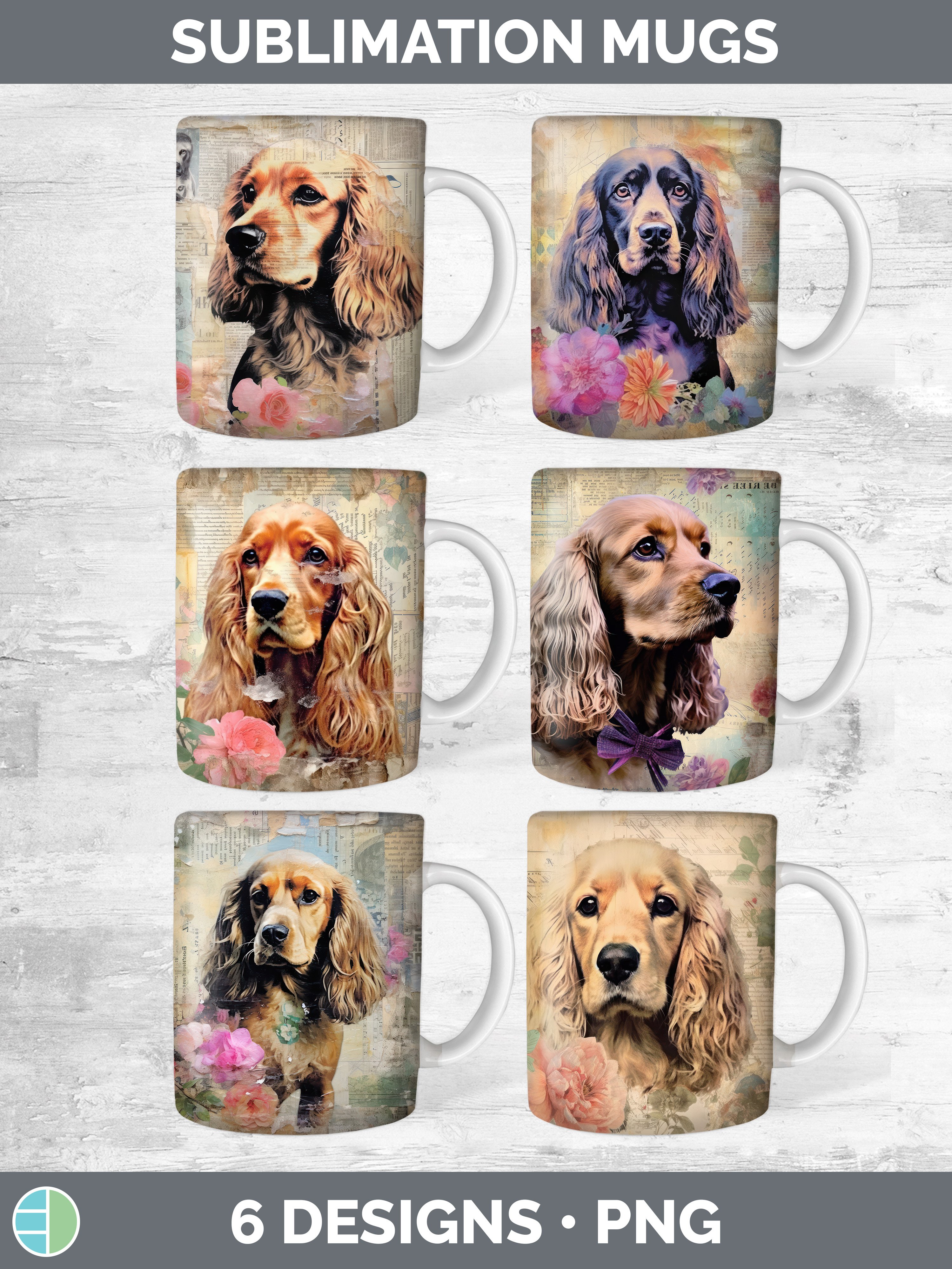 Vintage Spaniel Dog Mug Wrap | Sublimation Coffee Cup Desig
