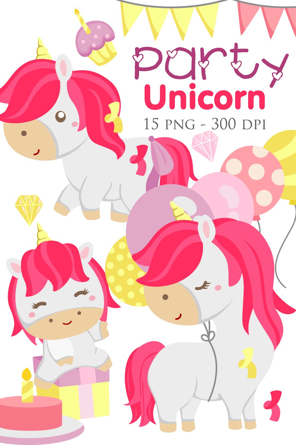Pink Unicorn Birthday Party Background Illustration Clipart