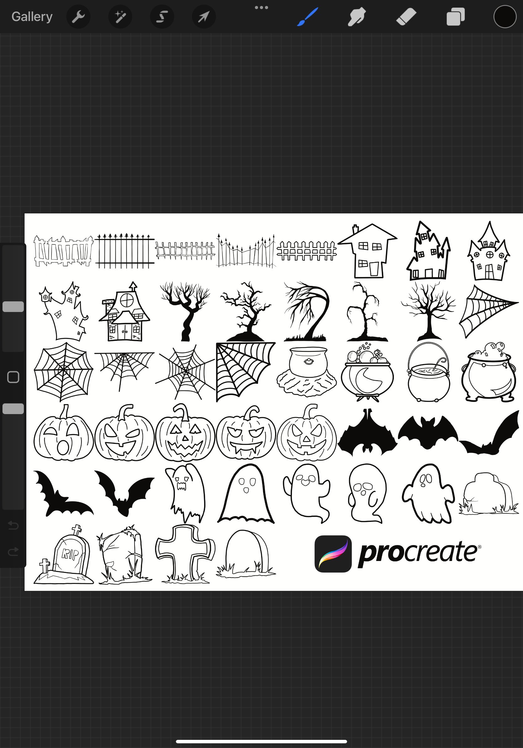 Halloween Elements Set 9 Procreate Brush Stamps, 44 Elements