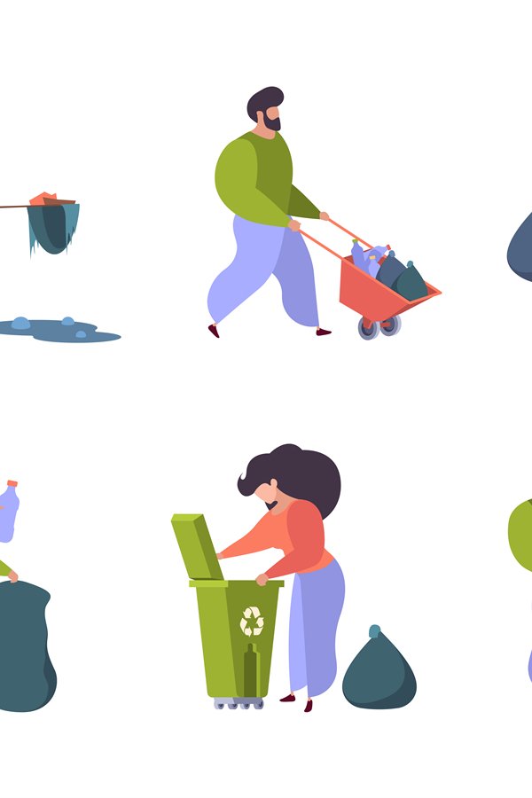 People save nature. Characters recycling garbage clean envir