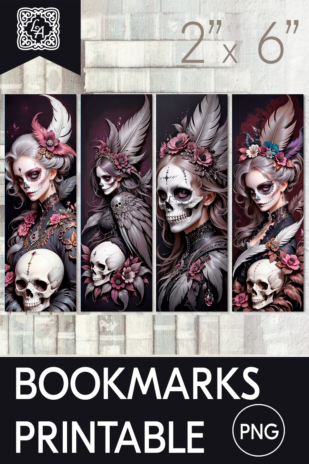 Glam Skull Printable Bookmark 4 PNG