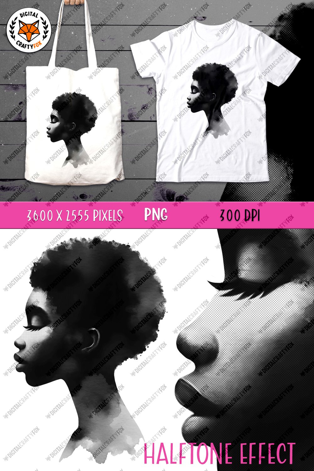 Black Girl Silhouette Watercolor Sublimation PNG