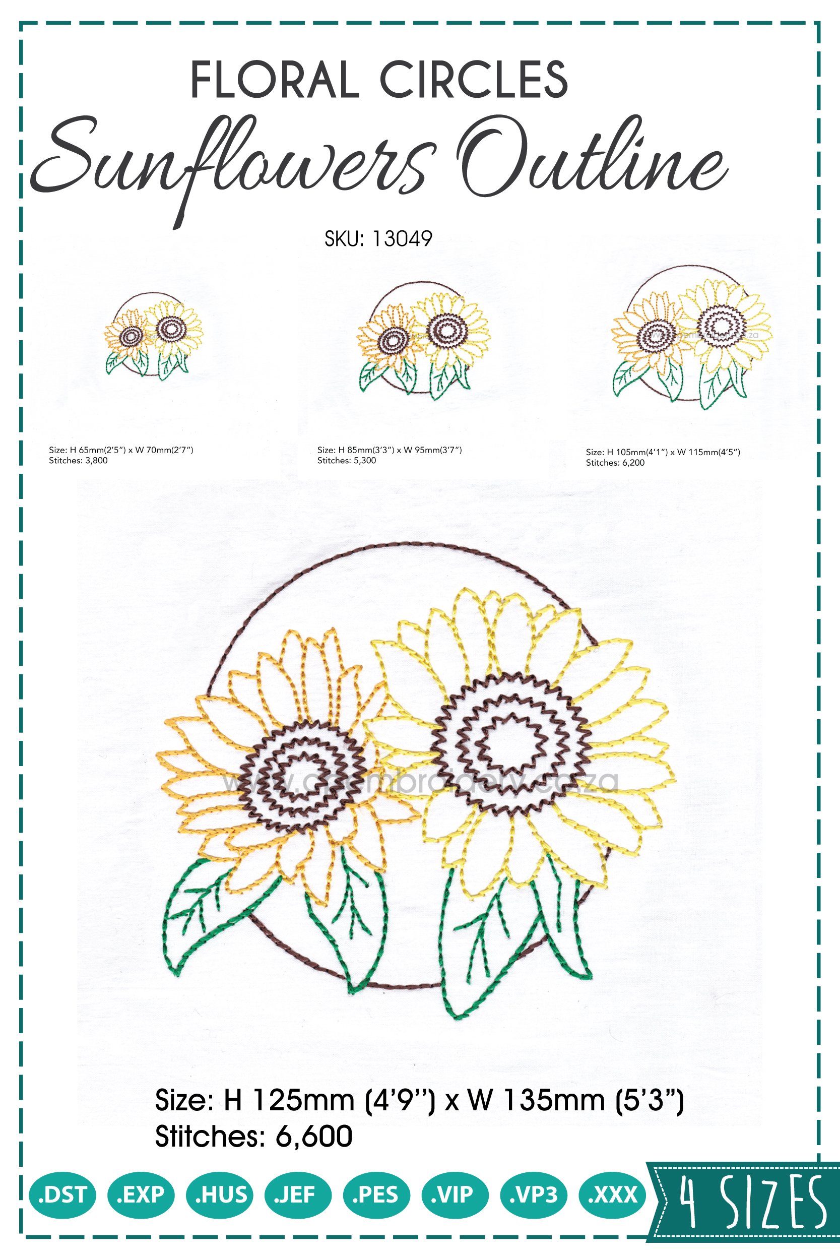 Sunflowers Outline Floral Circles Machine Embroidery Design