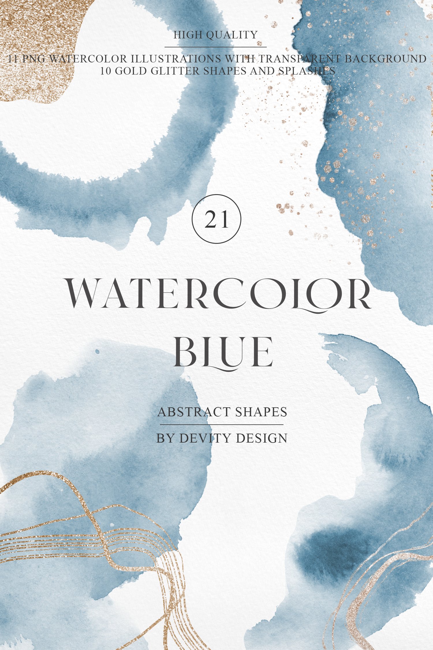 Blue Watercolor Shapes with Gold Glitter Abstract (1917138)