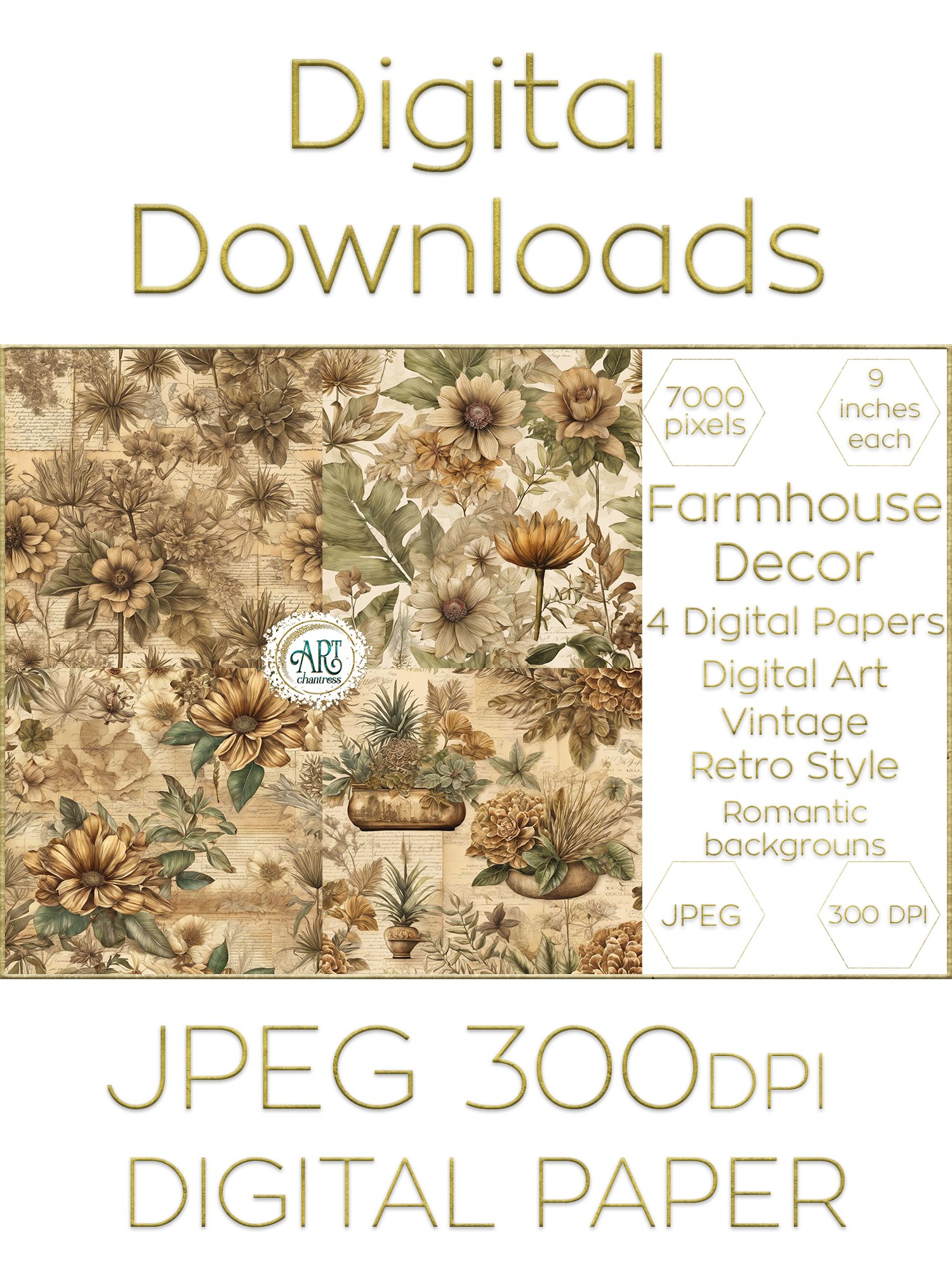 Vintage Old Digital Papers Fantasy Floral Retro (3680757)