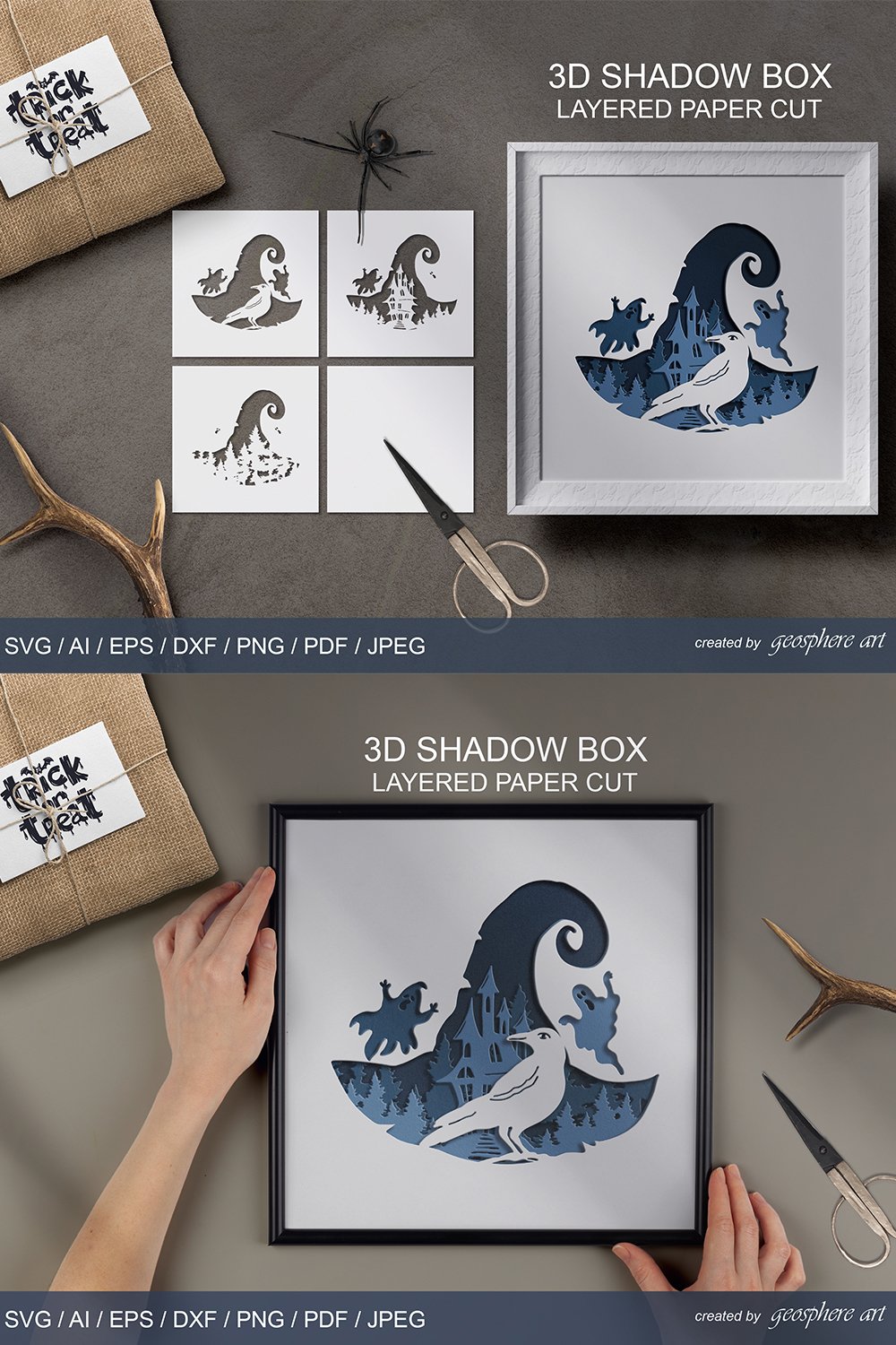 Halloween Witch hat Layered papercut SVG / DXF Shadow box