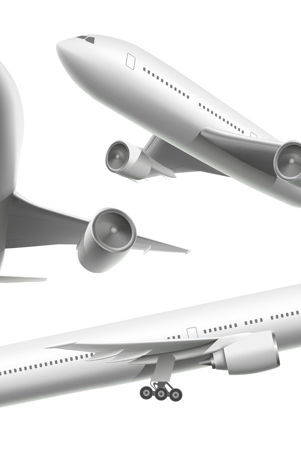 Realistic aircraft. Passenger plane, sky flying aeroplane an