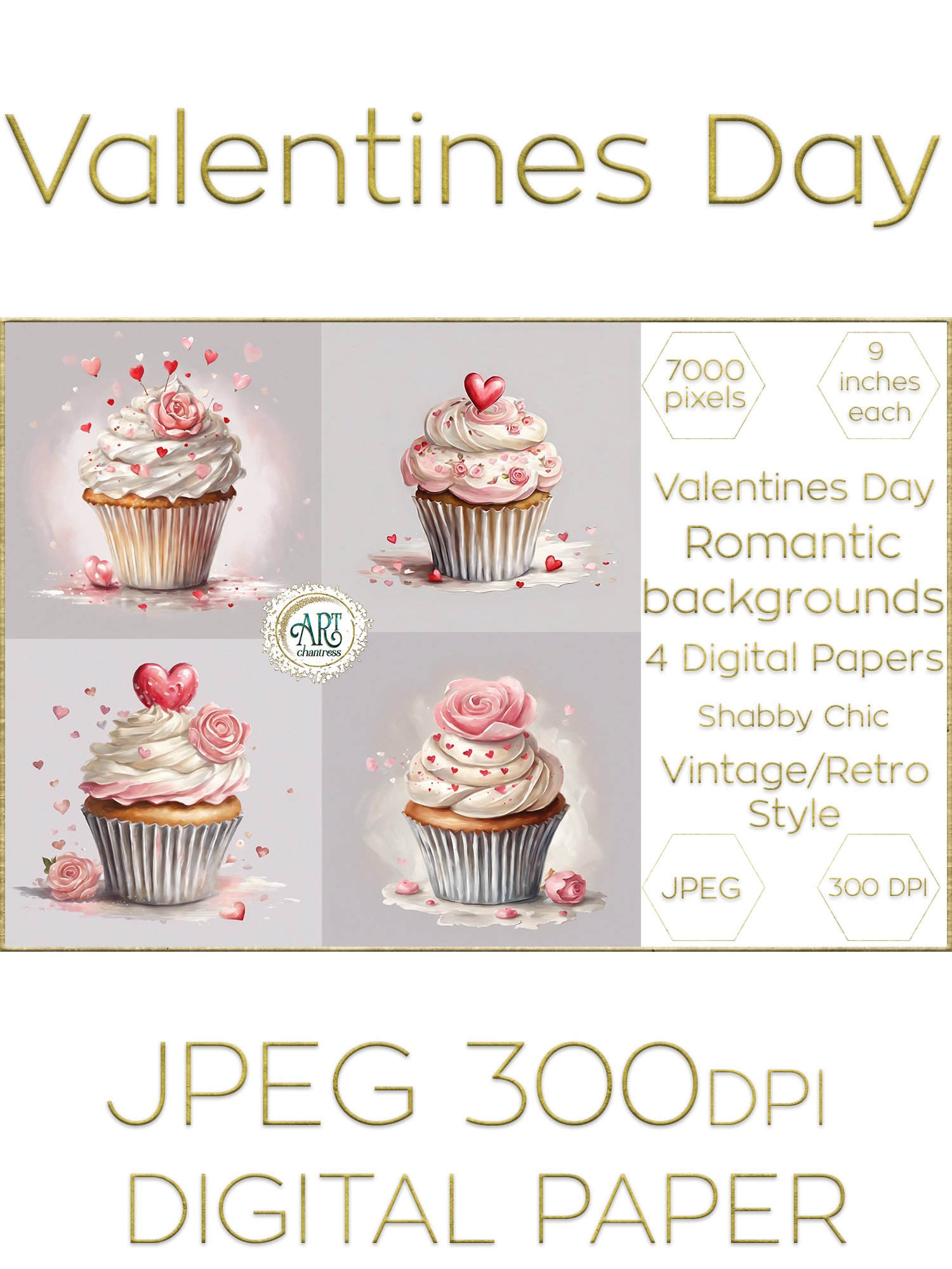 Valentines Day Cupcake Watercolor Digital Papers (3176251)