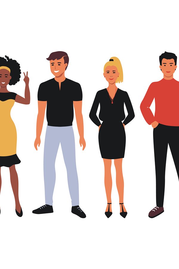 Cartoon employee team. Office workers group, happy young peo