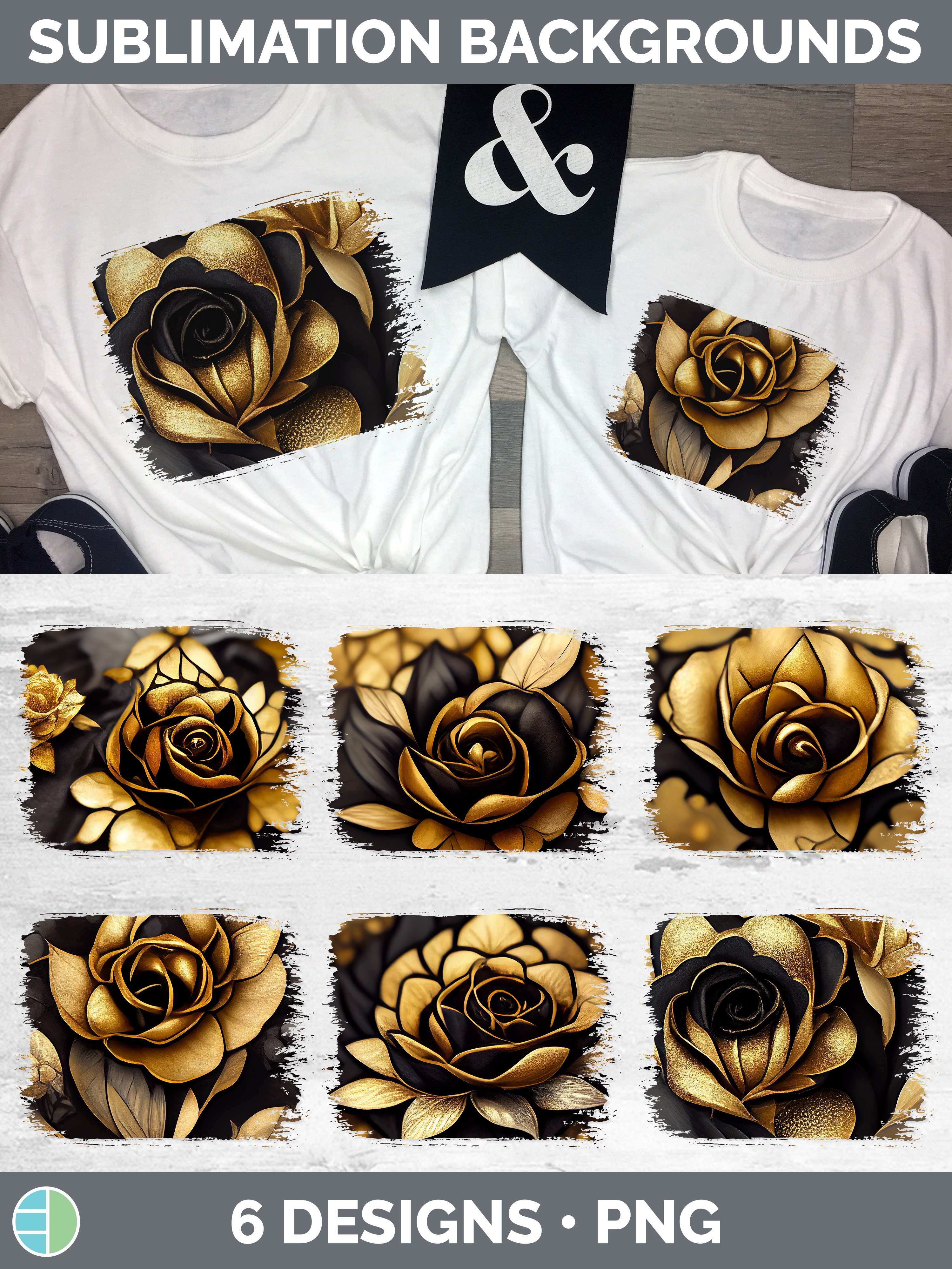 Black and Gold Rose Distressed Sublimation Background Panel
