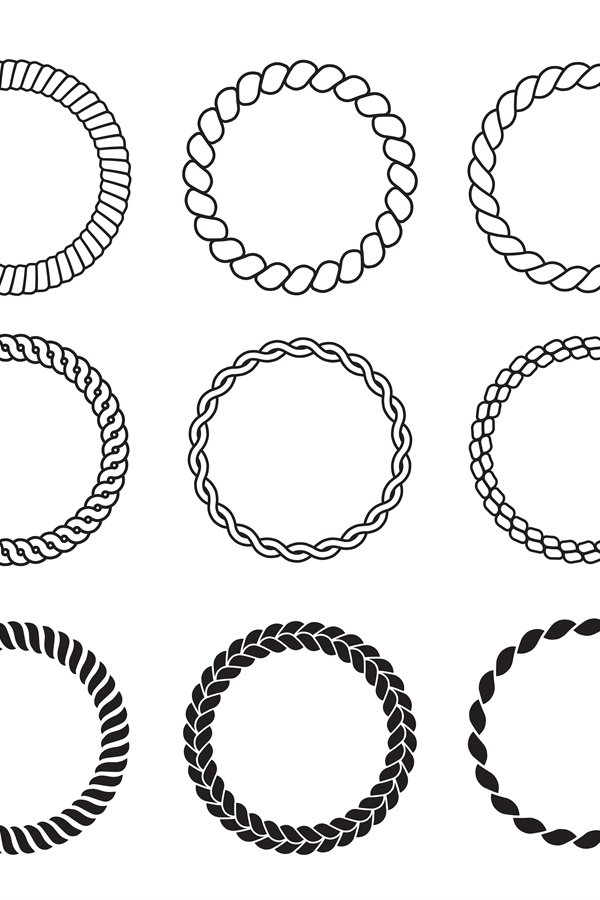 Round rope frames. Cable circle shapes strength decorative v